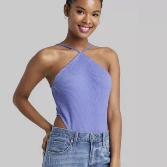 wild fable | Tops | Periwinkle Blue High Cut Halter Style Ribbed ...